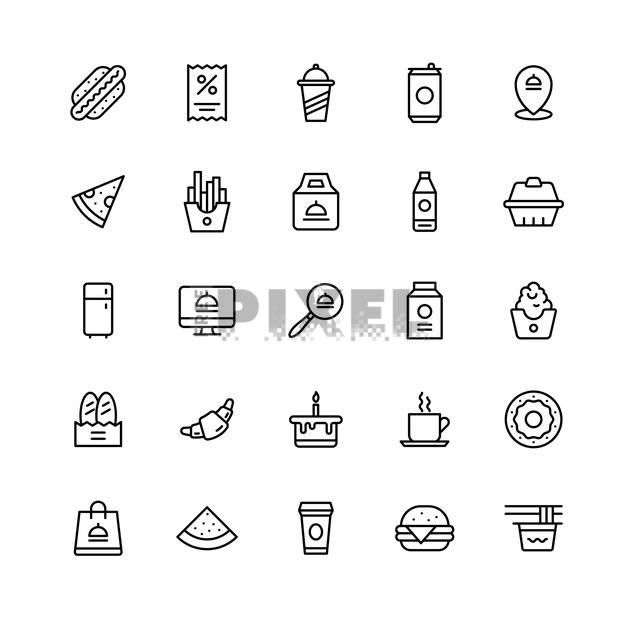 Free Icons - Set Of 25 Food Icon In Line Art. | FreePixel.com