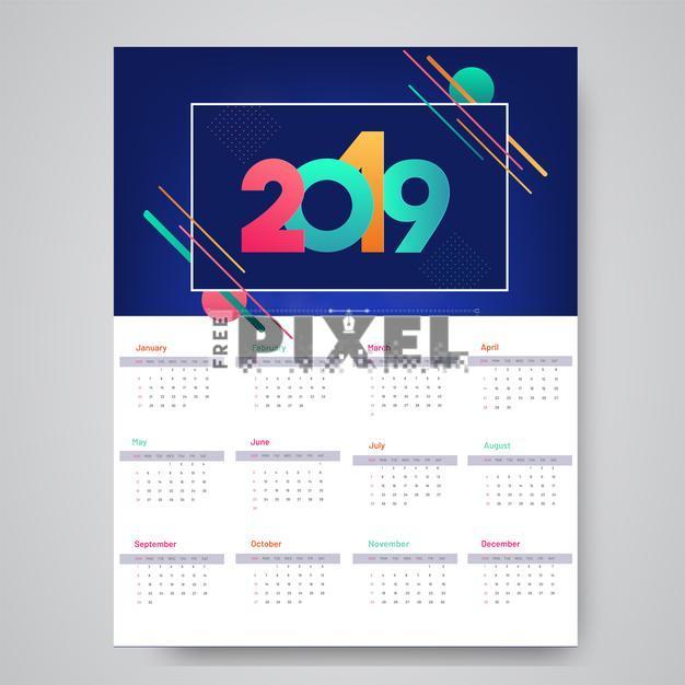 Free Vectors - Template Style Yearly Calendar Design Of 2019 ...
