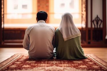 Muslim Couple Praying Together Asian Muslim Couple Standing While